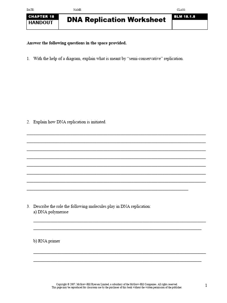 DNA Replication Worksheet | Download Free PDF | Dna Replication ...