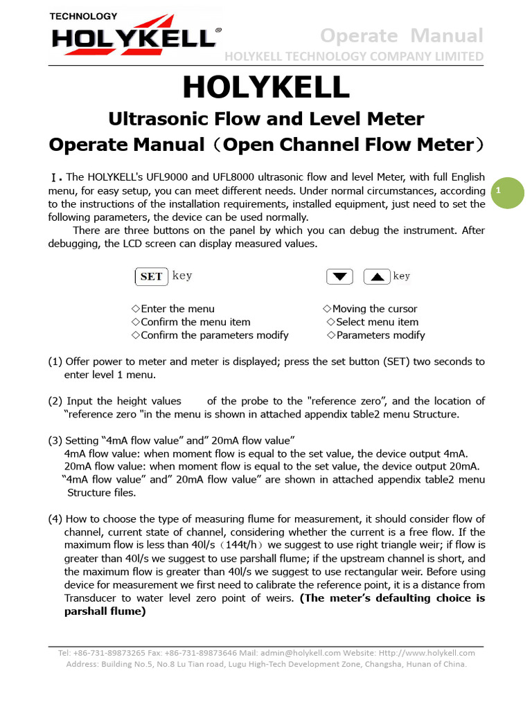 Holykell: Operate Manual | PDF | Flow Measurement | Electrical Engineering