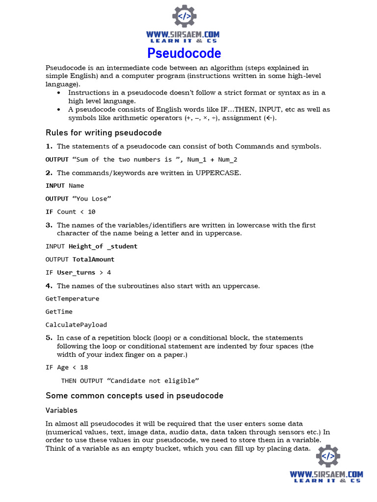Pseudocode by MR Saem | PDF | Control Flow | Computer Programming