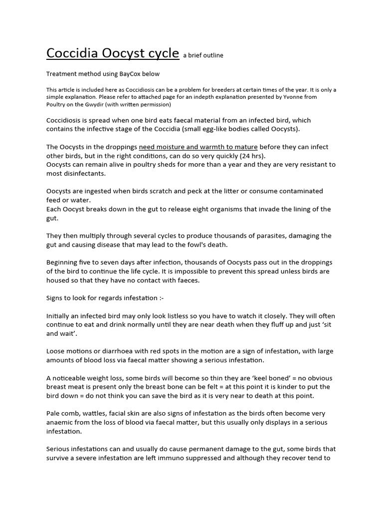 Lecenje Kokcidioze Bajkoksom Coccidia Oocyst Cycle | PDF | Diseases And Disorders | Medical ...