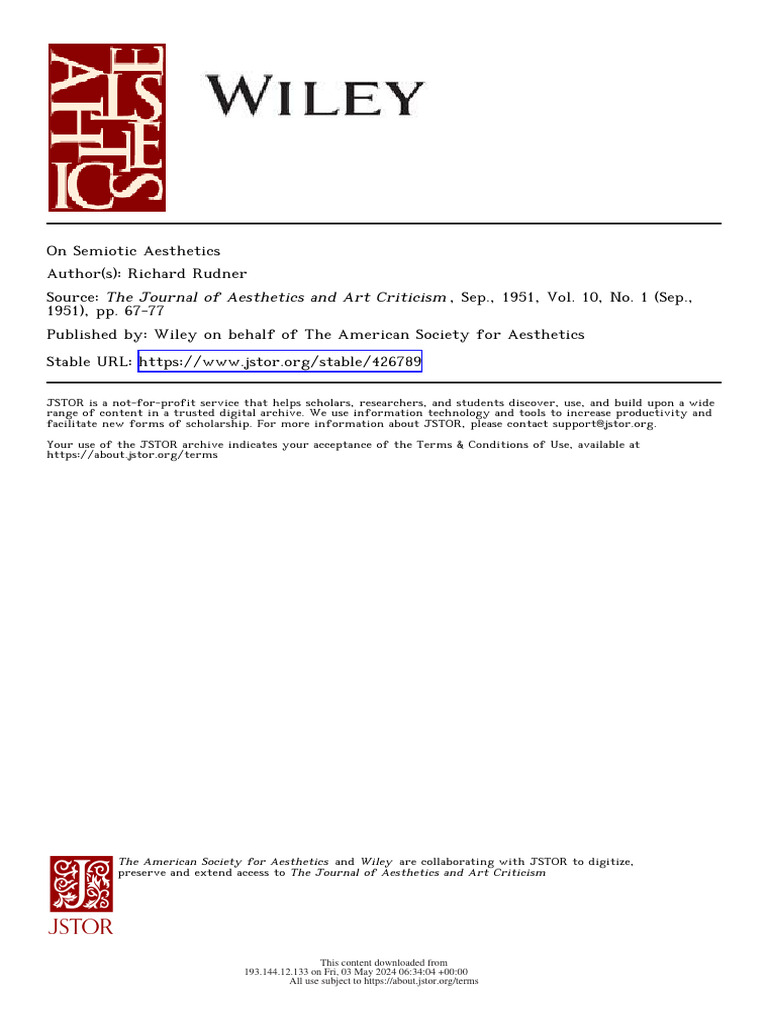 Semiotic Aesthetics Analysis | PDF | Experience | Aesthetics