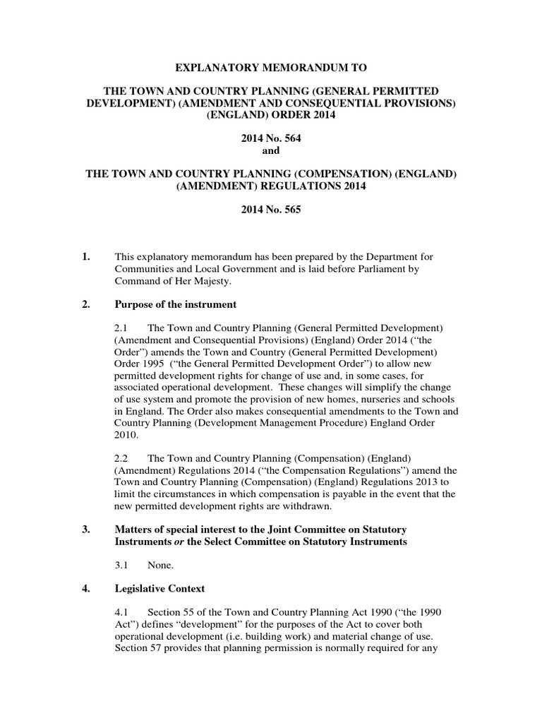 Explanatory Memorandum To Permitted Development Changes | PDF ...