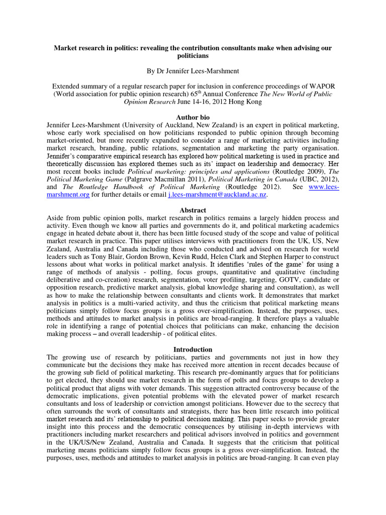 Political Market Research Insights | PDF | Marketing Research | Public ...