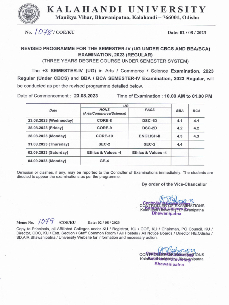 Revised Programme For Ug, Bba Bca Sem-IV, 2023 (Regular) | PDF