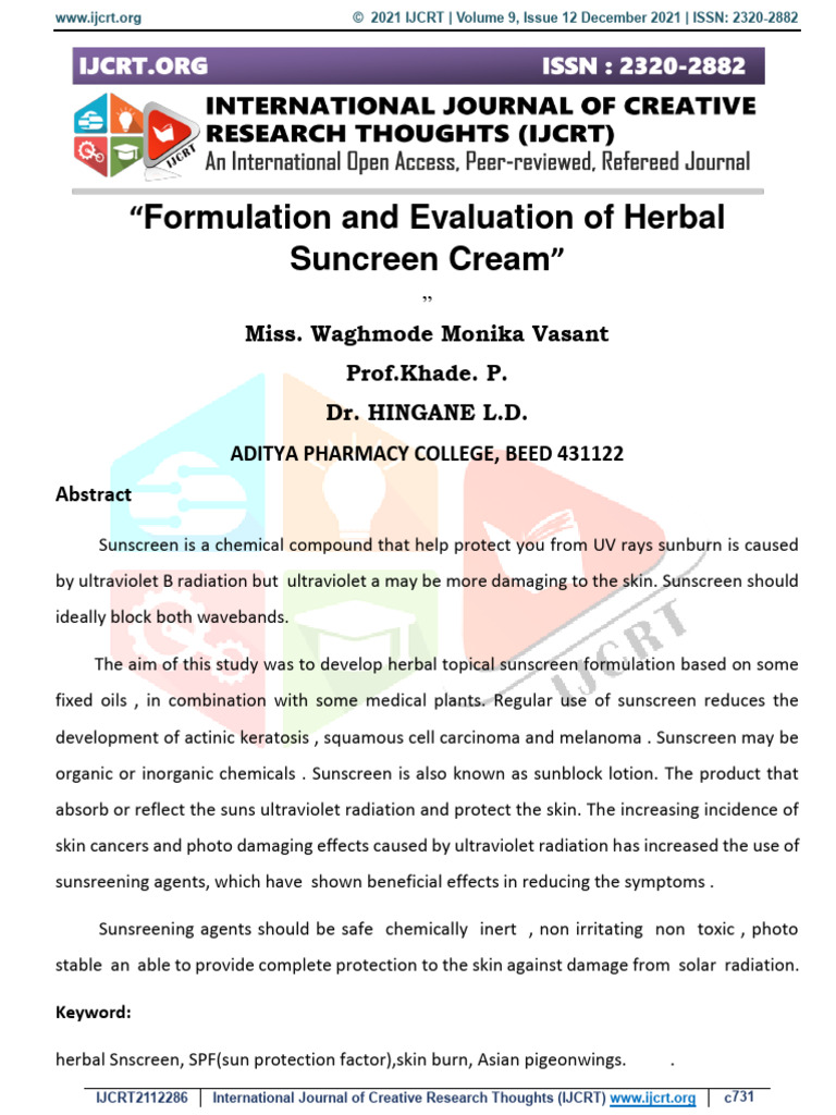 sunscreen formulation | PDF | Sunscreen | Ultraviolet