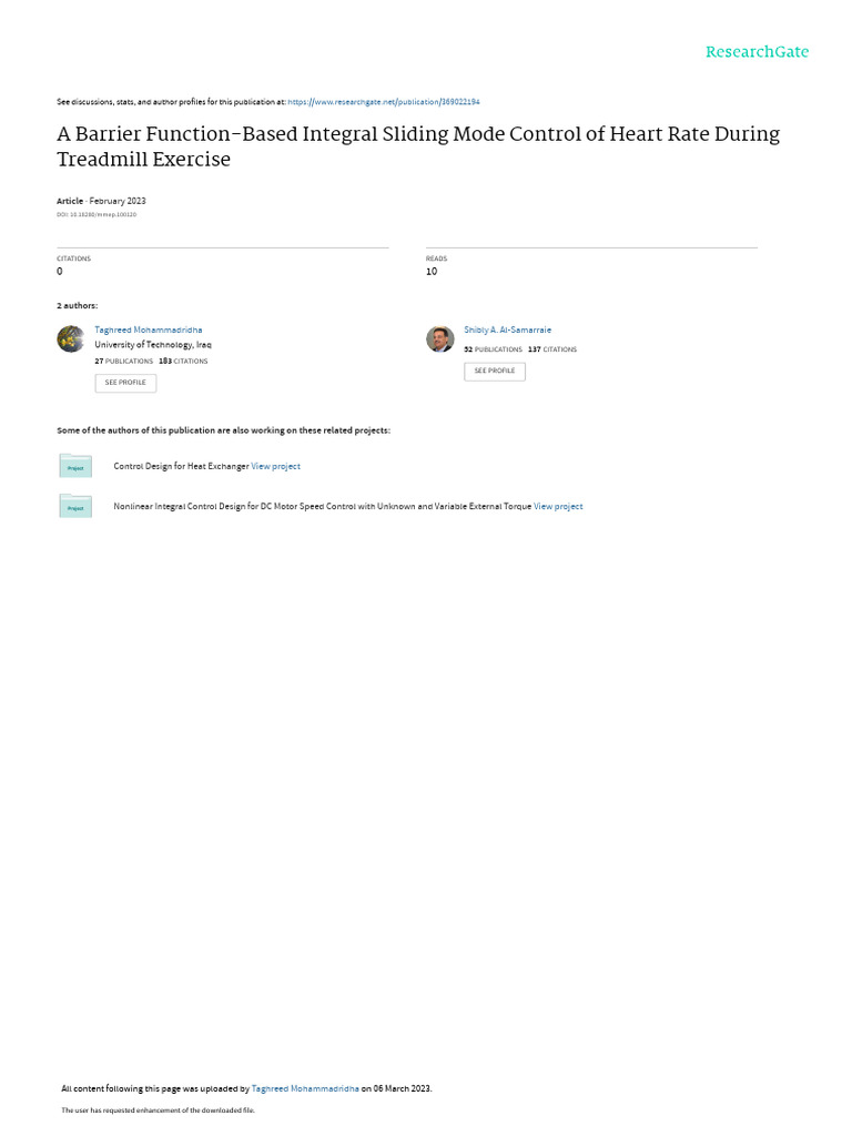 A Barrier Function-Based Integral Sliding Mode Control of Heart Rate During | Download Free PDF ...