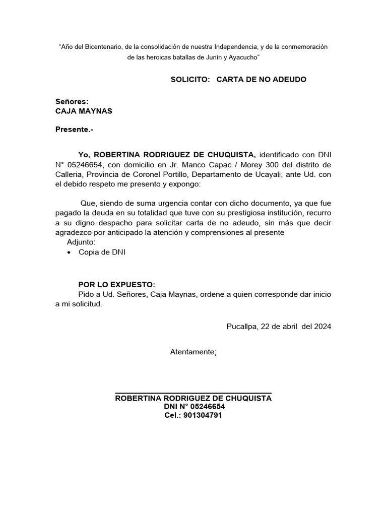 SOLICITUd CARTA DE NO ADEUDO | PDF