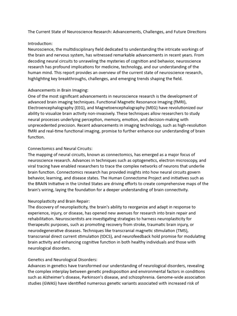 Neuroscience Research: Advances & Challenges | PDF | Neuroscience | Brain