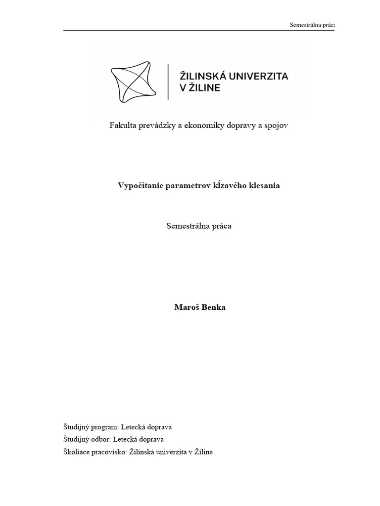 Benka Maroš, 1ZD321 - Semestrálna Práca AERO2 | PDF