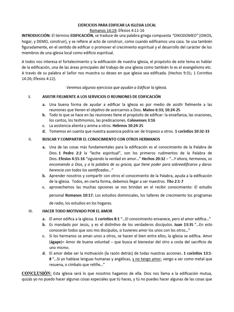 Ejercicios Que Ayudan A Edificar La Iglesia Local | PDF | Iglesia cristiana | Amor