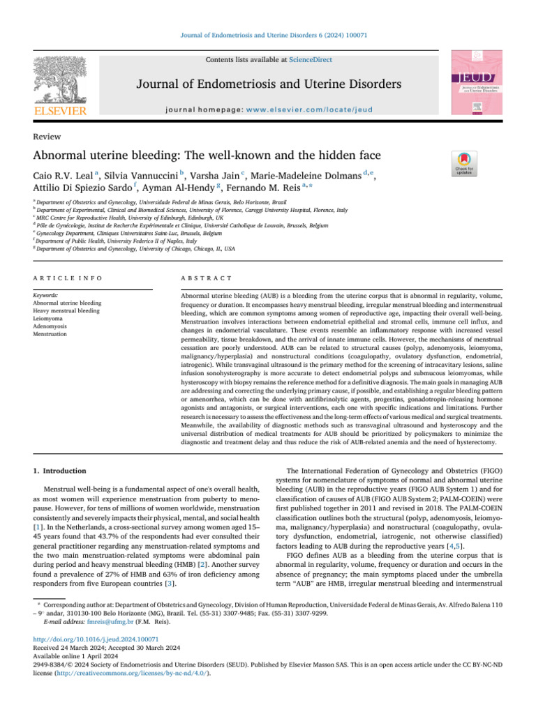 Abnormal uterine bleeding_ The well-known and the hidden face | PDF ...