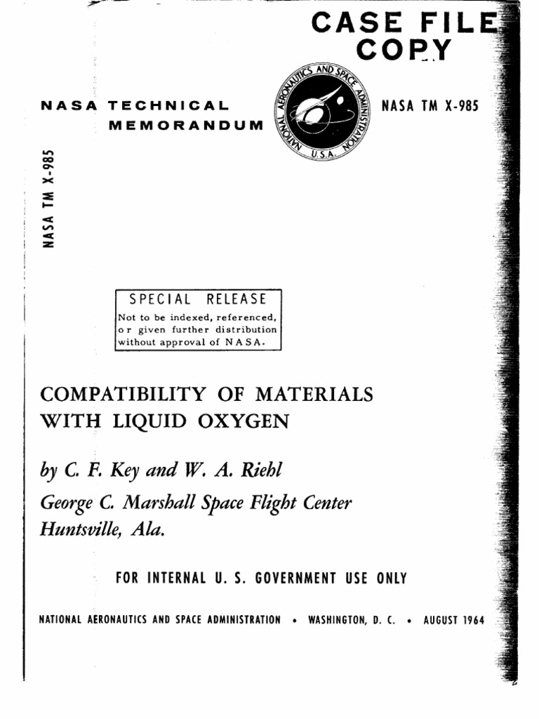 NASA TM X-985 - Compatibility of Materials in Liquid Oxygen | PDF ...