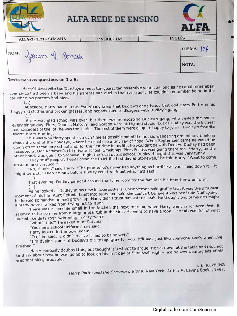 alfa + 1, inglês, Geovana | PDF