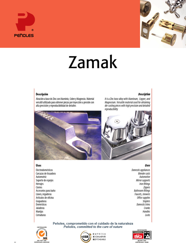 Aleacion ZAMAK (Piezas de DMV) | PDF | Elementos químicos | Conjuntos de elementos químicos