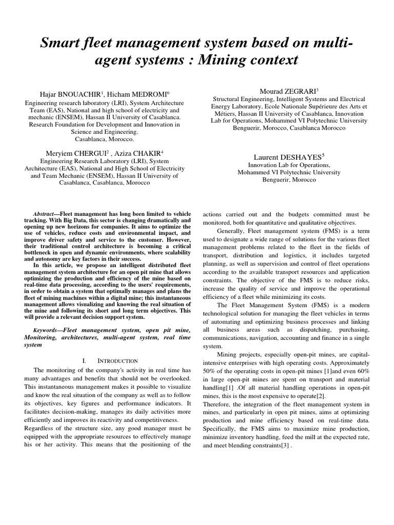 Smart Fleet Management System Based On Multi-Agent | Download Free PDF | Internet Of Things ...