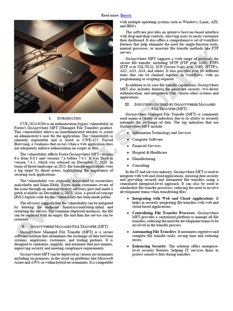 CVE. Fortra's GoAnywhere MFT [en] | PDF | Malware | File Transfer Protocol