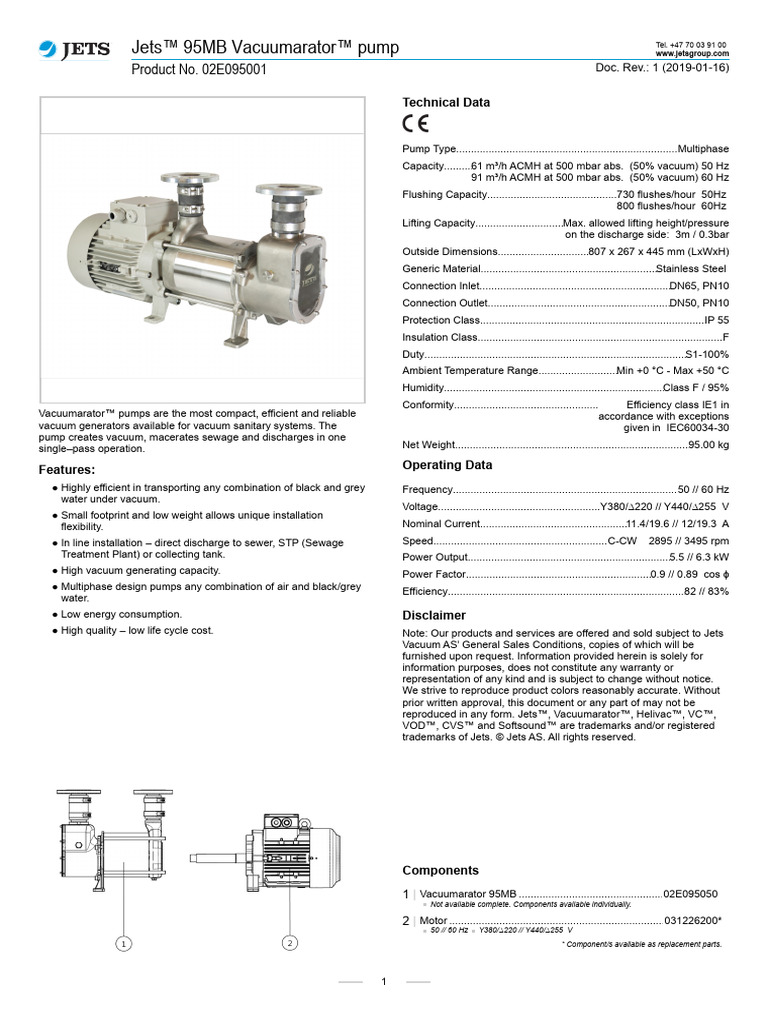 02E095001-Jets™ 95MB Vacuumarator™ pump-DS Lev | PDF | Pump | Vacuum