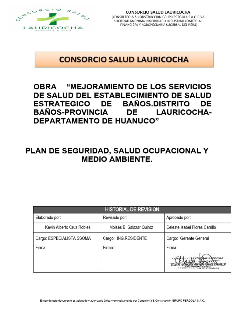 Plan de Seguridad, Salud Ocupacional y Medio Ambiente | Descargar gratis PDF | Seguridad y salud ...
