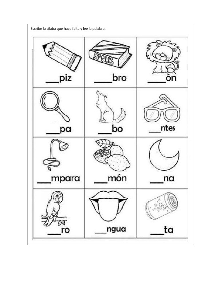 Escribe La Silaba Que Hace Falta y Lee La Palabra | PDF