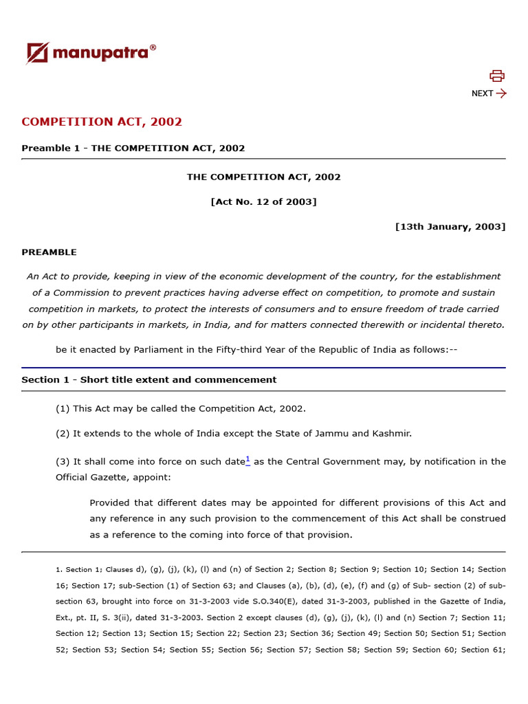 Competition Act, 2002 | PDF | Mergers And Acquisitions | Securities ...