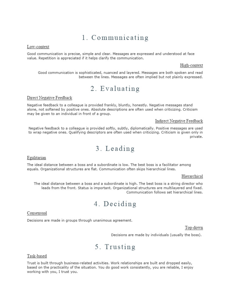 Descriptions of Culture Map Indicators | PDF | Theory | Concept