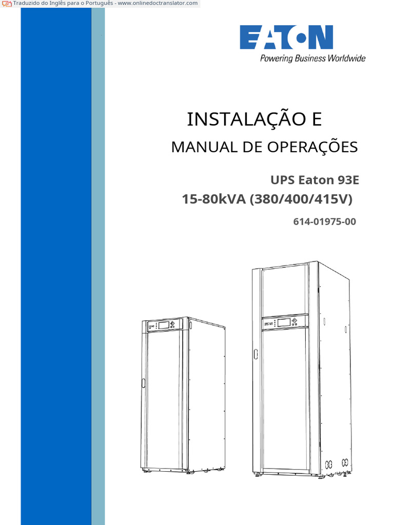 Eaton 93e Ups 15 80 Kva Installation and Operation Manual 614 01975 00 ...