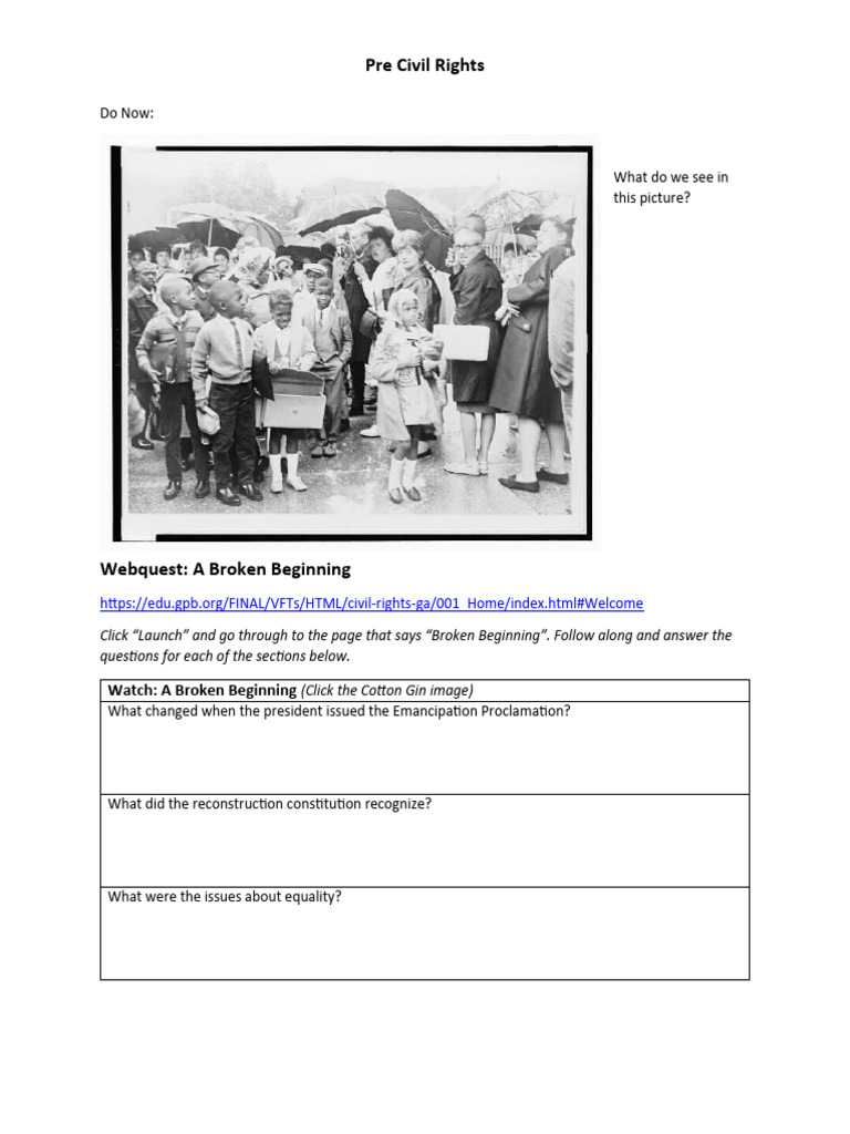 Pre-Civil Rights Era Webquest Guide | PDF | Litigation | Plessy V. Ferguson