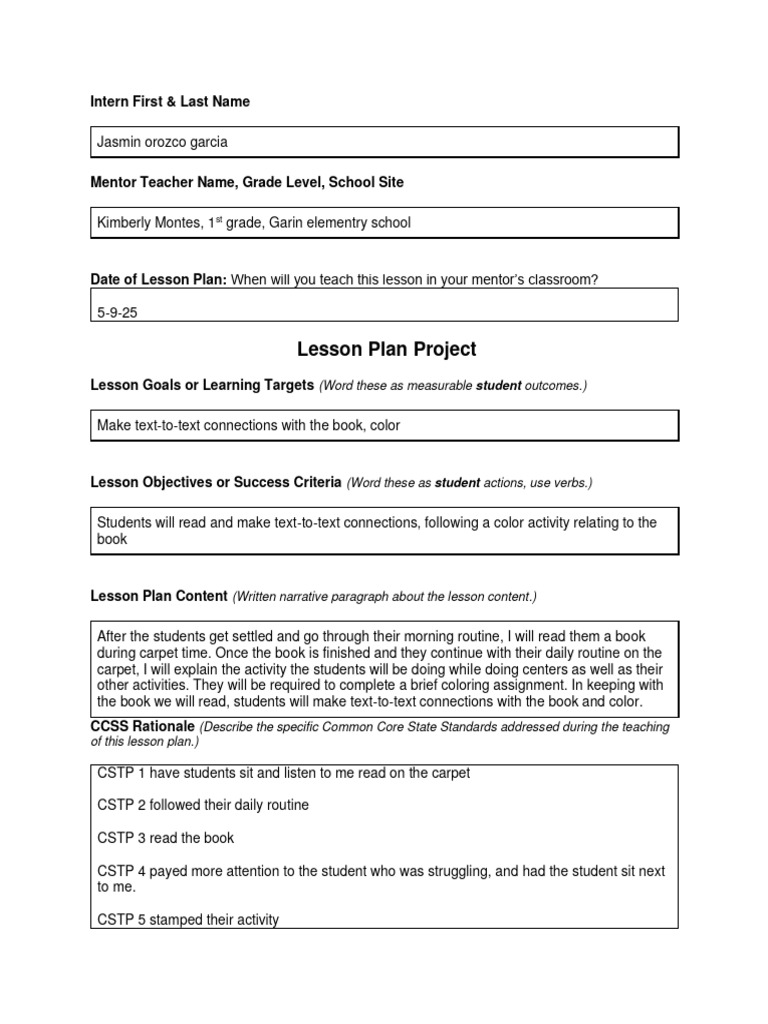 Internship Ccss Lesson Plan Template 2 | PDF | Lesson Plan | Cognitive ...