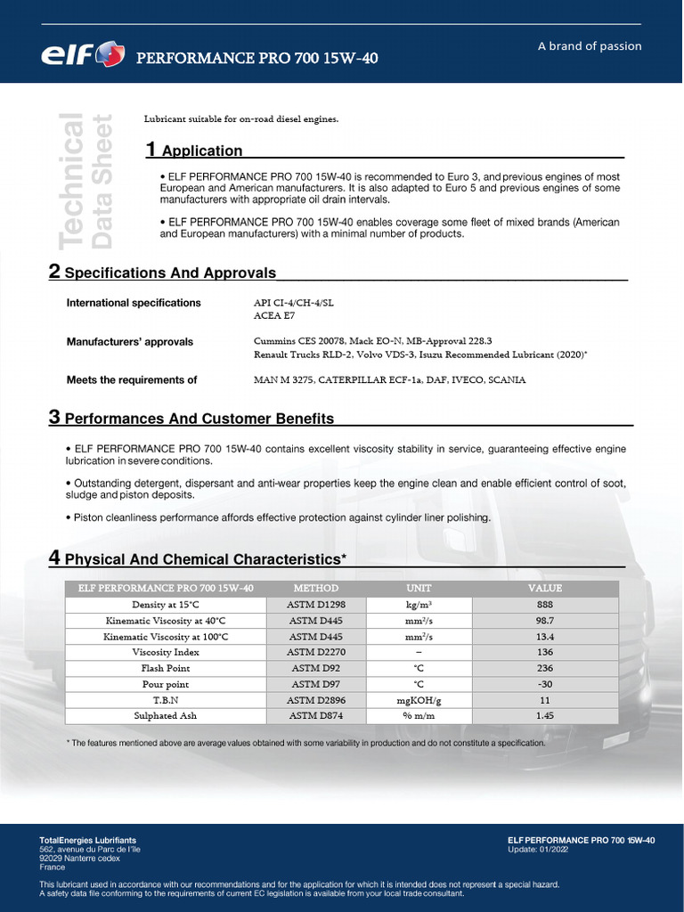 Tds Elf Performance Pro 700 15w 40 | PDF