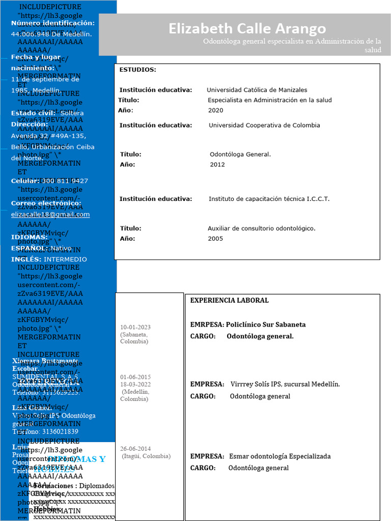 HOJA DE VIDA ELIZABETH CALLE ARANGO (1) | PDF | Colombia