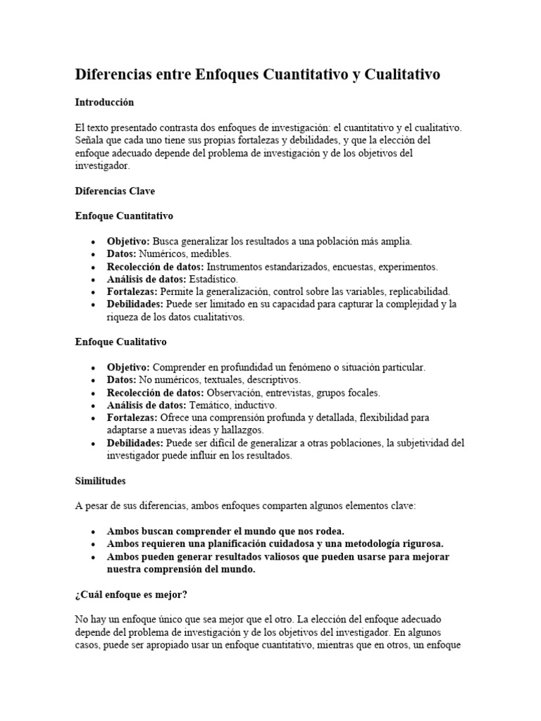 Diferencias Entre Enfoques Cuantitativo y Cualitativo | PDF | Investigación cuantitativa ...