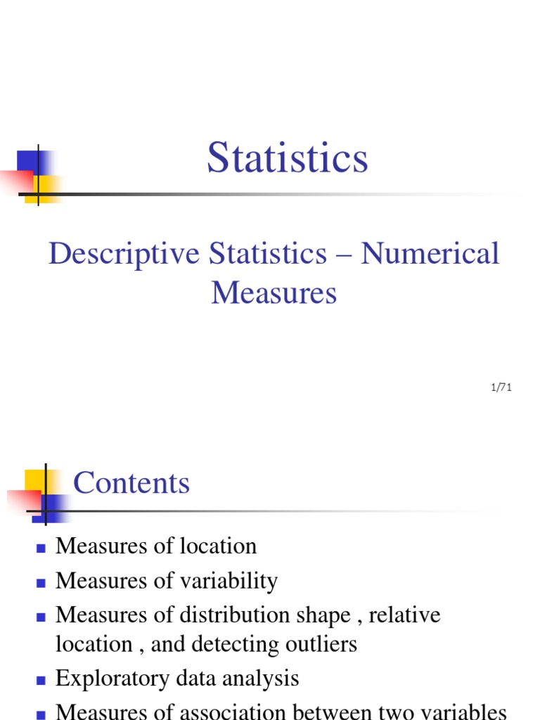 Descriptive Statistics - Numerical Measures | PDF | Skewness | Weighted ...
