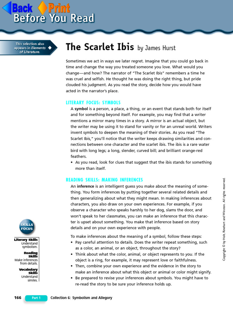 The Scarlet Ibis Textbook Section | PDF