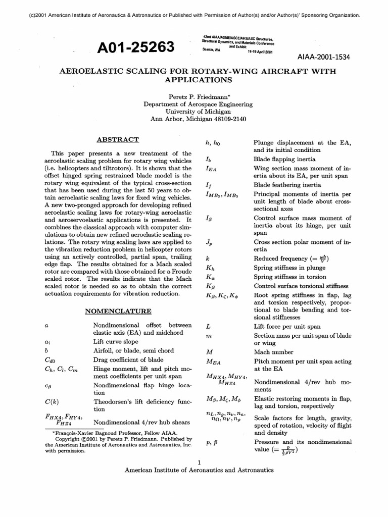 Aeroelastic Scaling For Rotary Wing Aircraft With Applications ...