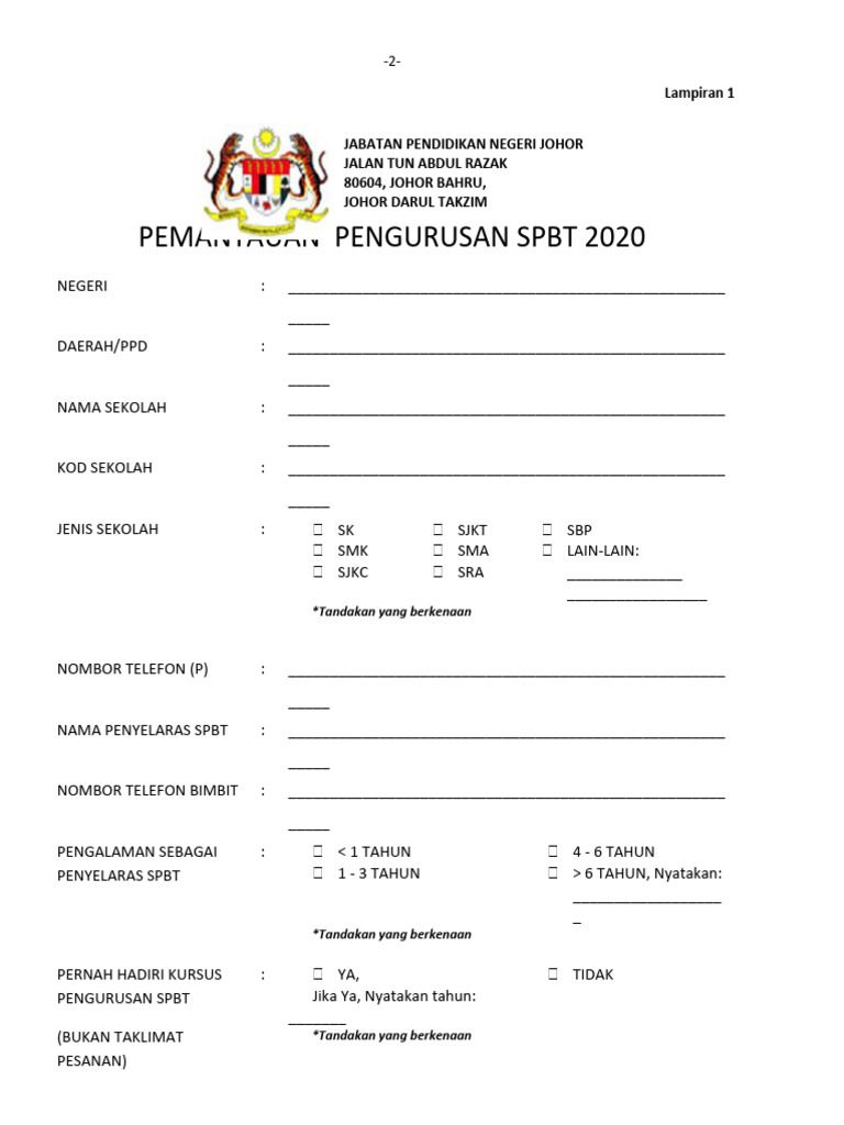 Instrumen Pemantauan Pengurusan SPBT Sekolah (Lampiran) | PDF