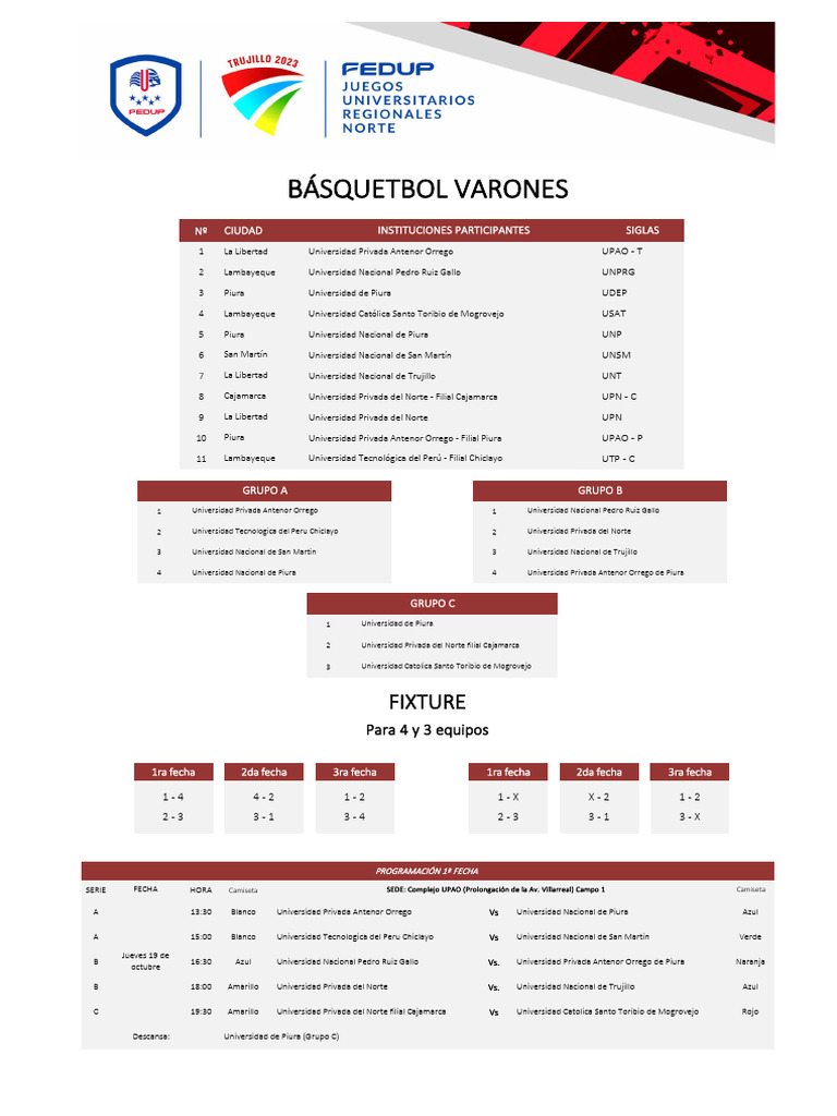 BásquetbolVarones Programación Fase de Grupos JUR's Norte | PDF | Color | Arco iris