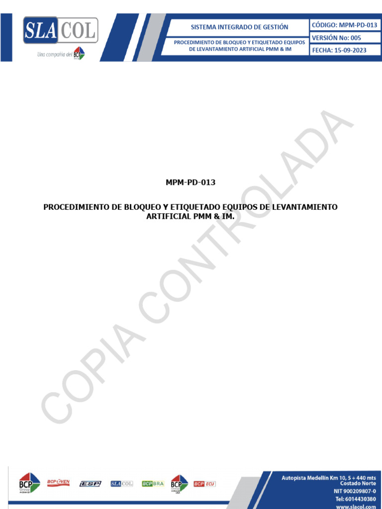 ANEXO 10.4. MPM-PD-013 Procedimiento de bloqueo y etiquetado en equipos ALS | PDF | Energia ...