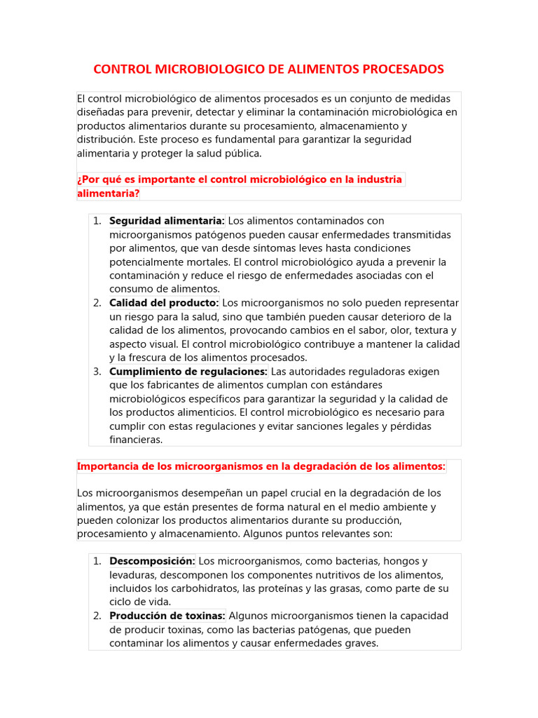 Control Microbiologico de Alimentos Procesados | PDF | Seguridad ...