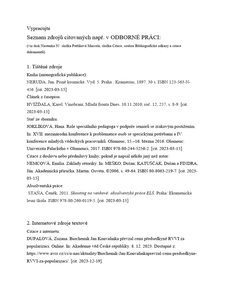 Citace - Úkol Pro První Ročník, Anastasiia Patutina, 1G | PDF