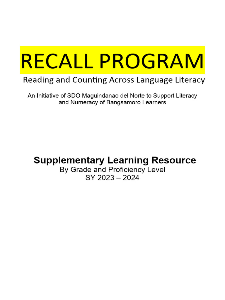 RECALL Program 2023 2024 | PDF | Division (Mathematics) | Numbers