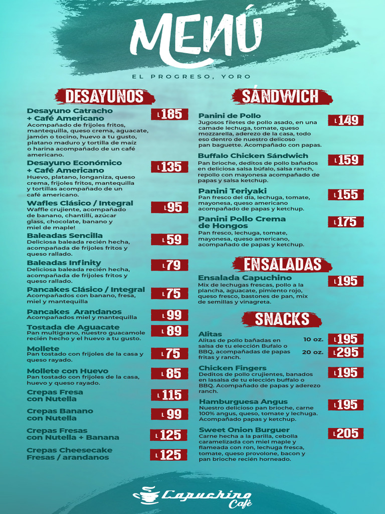 Menu Capuchino El Progreso | Descargar gratis PDF | Cocina occidental ...
