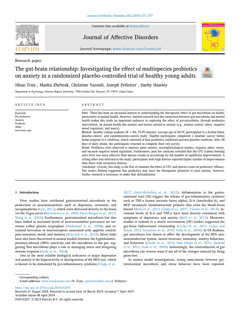 Journal of Affective Disorders: Research Paper | PDF | Anxiety ...