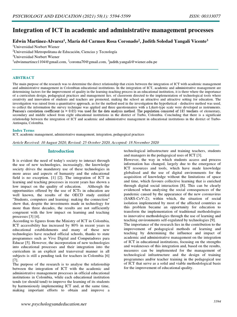Integration of ICT in Academic and Administrative Management Processes ...