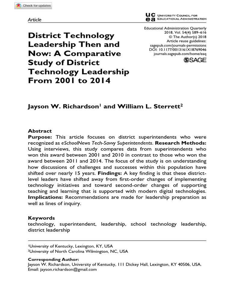 District Technology Leadership Then and Now A Comparative Study of ... District Technology Leadership Then and Now A Comparative Study of ...
