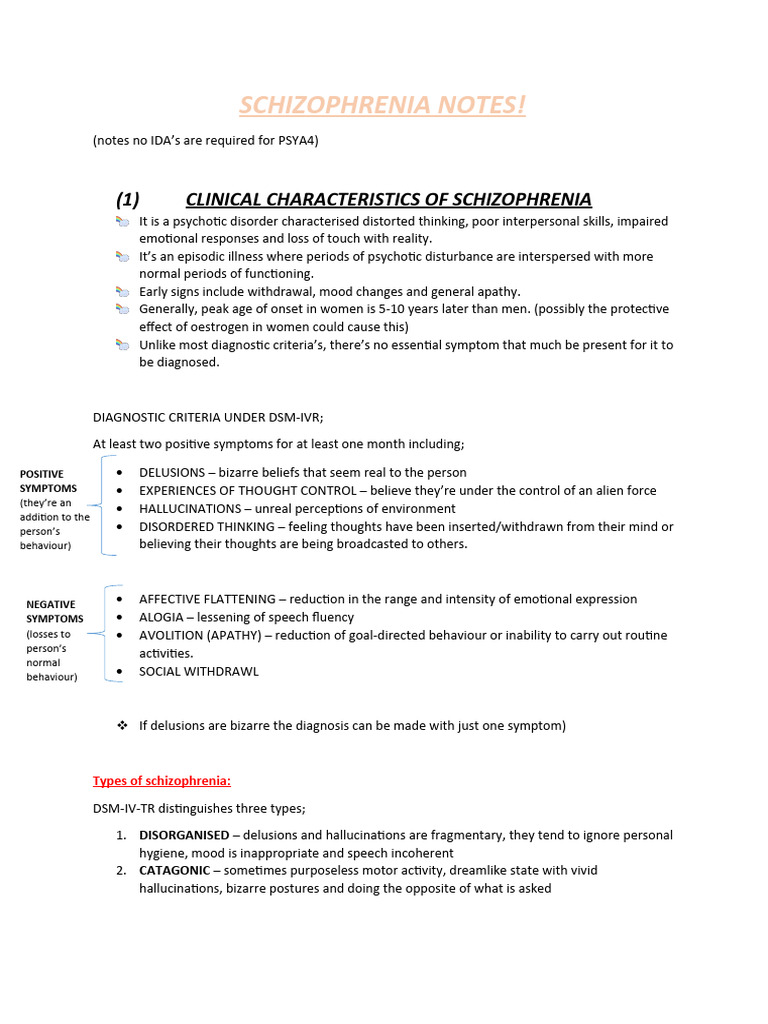 Schizphrenia Notes 1 | PDF | Schizophrenia | Dopamine