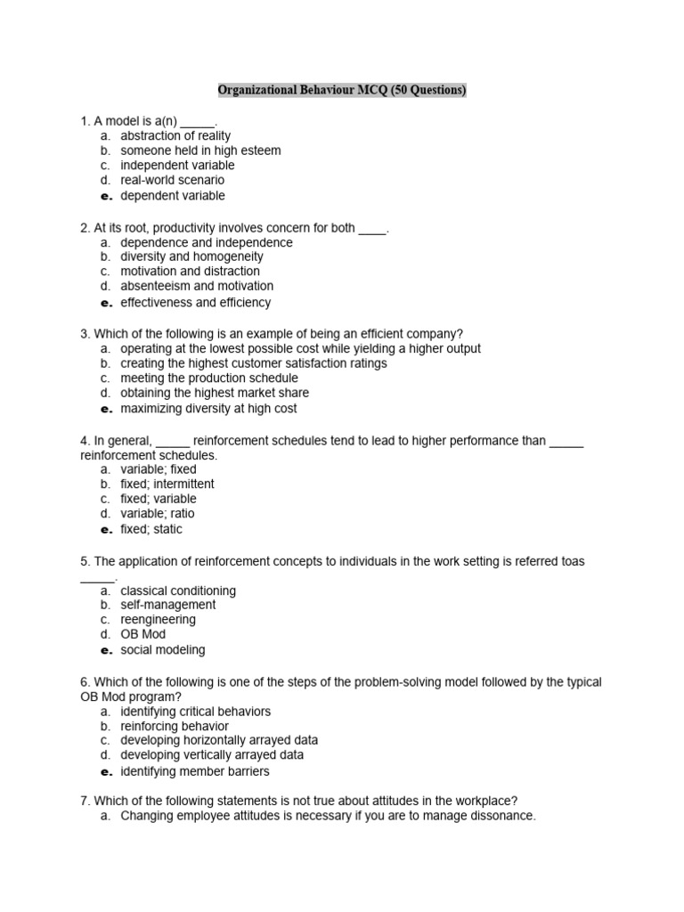 OB sample exam questions | PDF | Reinforcement | Creativity