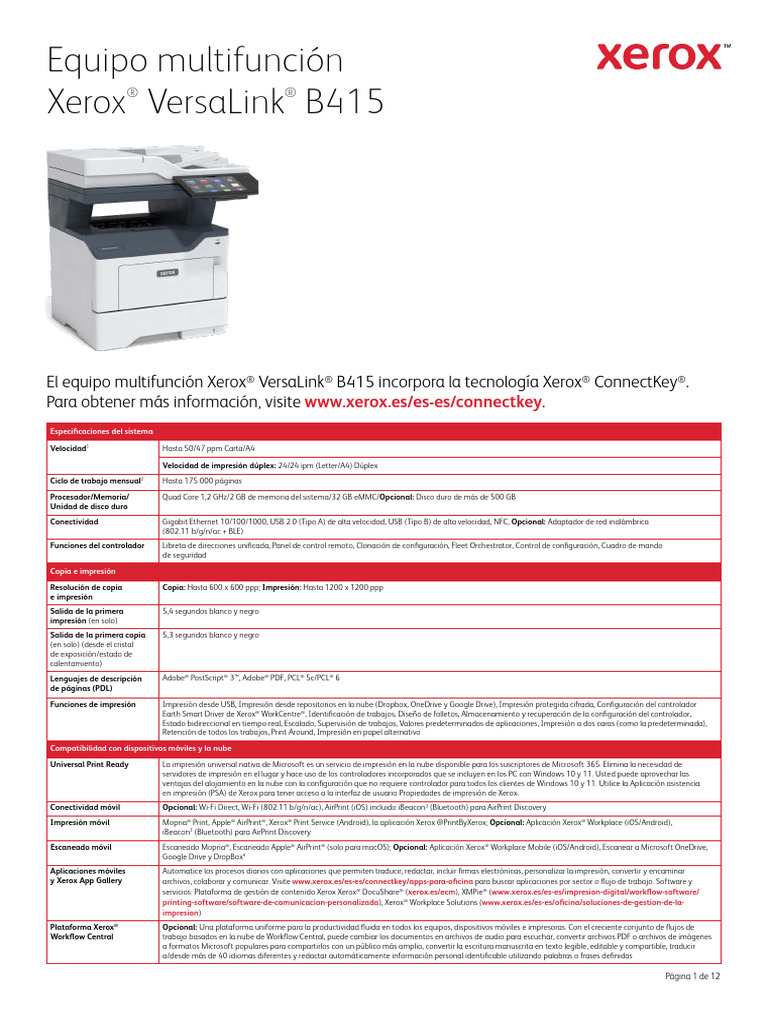 Xerox Versalink B415 | PDF | Aplicación movil | Software de la aplicacion