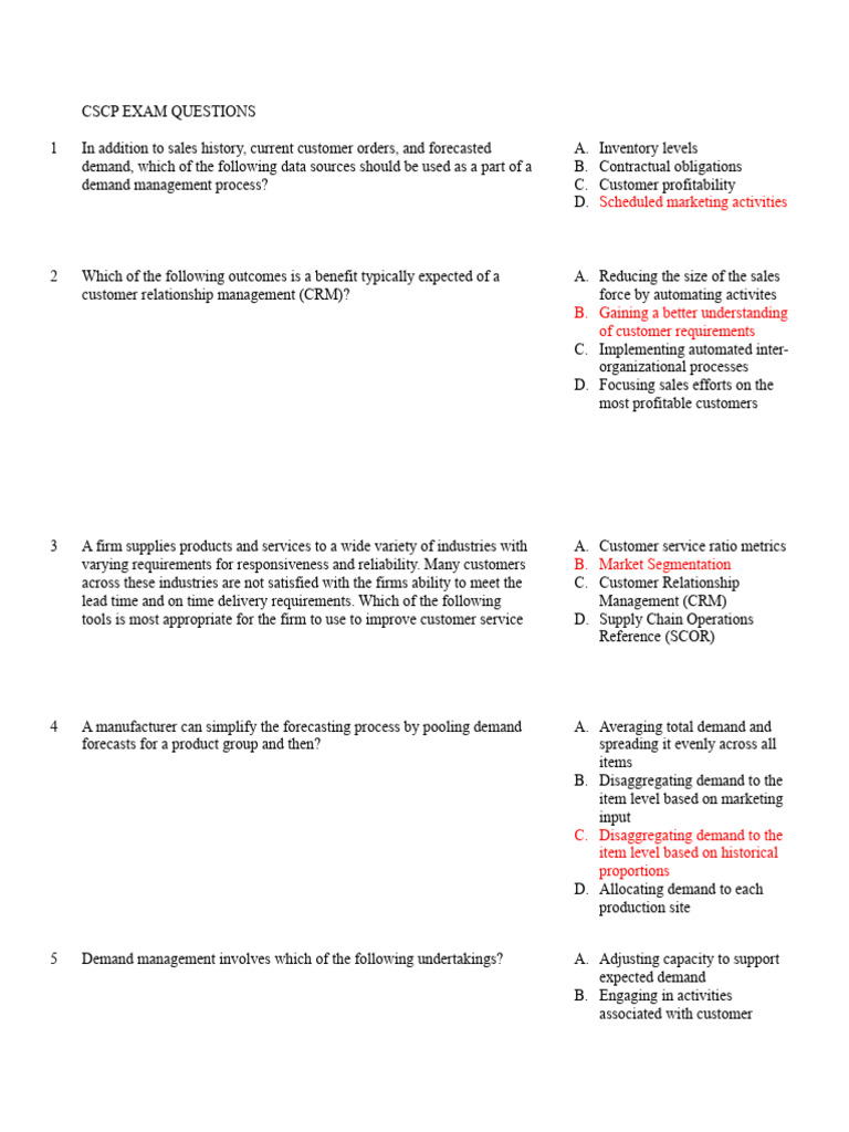 CSCP Exam Questions | Download Free PDF | Logistics | Inventory