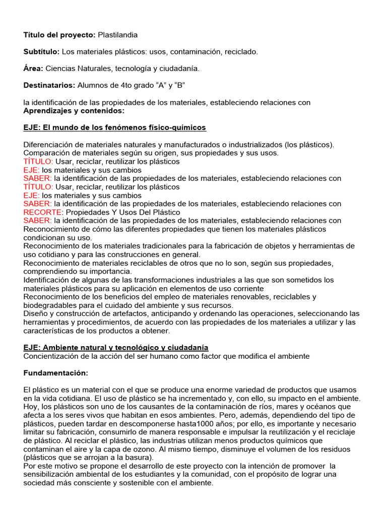Proyecto Ciencias Naturales Los Plasticos | Descargar gratis PDF ...