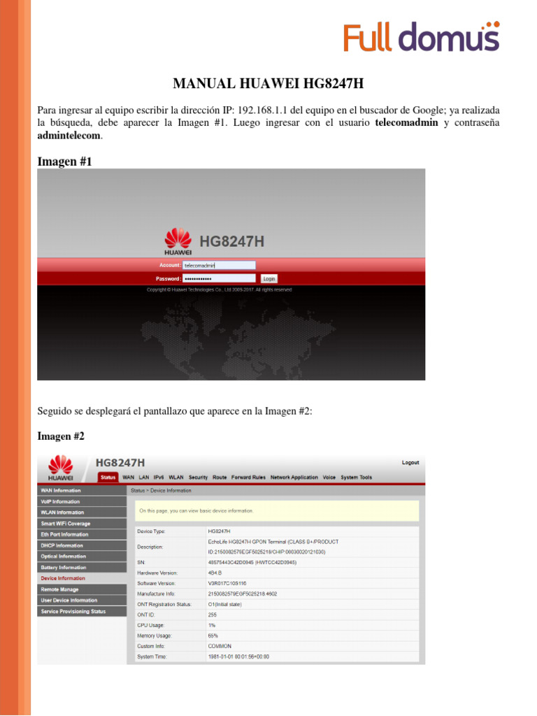 Manual Huawei HG8247H | PDF | Dirección IP | Redes de computadoras